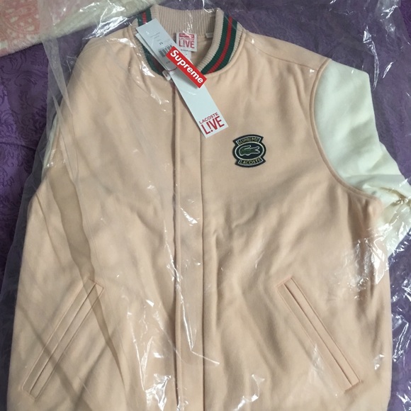 Supreme | Jackets & Coats | Supreme X Lacoste Wool Varsity Jacket Peach ...